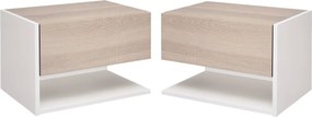 HOMCOM Sada 2 Floating Nočních Stolků Bez Noh s 1 Zásuvkou a Otevřenou Policou pro Ložnici 46x30x30 cm Dub a Bílá | Aosom