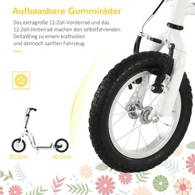 HOMCOM Dětská koloběžka Koloběžka od 5 let, dětská koloběžka Šlapací koloběžka Městská koloběžka s pneumatikami 12 palců, hliníková guma, bílá| Aosom