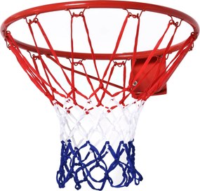 HOMCOM Basketbalový koš se sítí 46 cm, ocelové trubky a nylon, červeno-modro-bílý, ideální pro zahradu a volný čas | Aosom.de