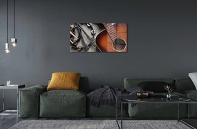 Obraz na skle Kytara Mikrofon tyčinky 100x50 cm