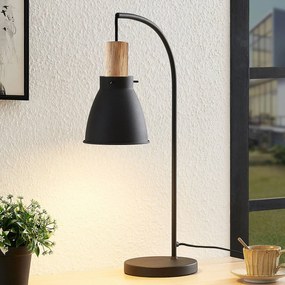 Stolní lampa Lindby Trebale, E14, železo, dřevo, černá barva