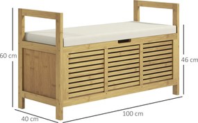 HOMCOM Lavice na boty s výklopným víkem a botníkem, lavice s věšákem z bambusu, přírodní úložný prostor do předsíně a chodby, 100 x 40 x 60 cm | Aoso…