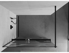 Mexen Kioto+ sprchová zástěna s poličkou a kolejnicí 70 x 200 cm, Průhledné/Bílý vzor 8 mm, Černá - 800-070-121-70-97