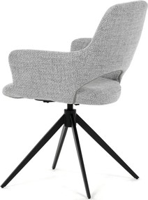 Židle jídelní, šedá látka, 360° vratný mechanismus, černý kov (60 x 58) cm