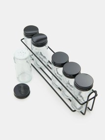 Sinsay - Skleněné dózy na koření v kovovém stojanu 7 pack - černá