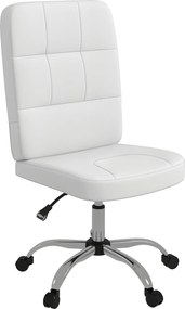 Vinsetto Otočné Kancelářské Křeslo Bez Područek, Umělá Kůže s Nastavitelnou Výškou, Moderní Styl, Nosnost 120 kg, 45x59x90-100 cm, Bílá | Aosom