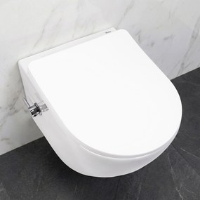 Závěsný WC komplet bez příruby s funkcí bidetu REA CARLO LUX RIMLESS, včetně SoftClose sedátka, bílá