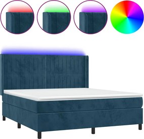 Box spring postel s matrací a LED tmavě modrá 160x200 cm samet 3139695