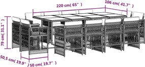 13dílný zahradní jídelní set s poduškami šedý polyratan 3211040