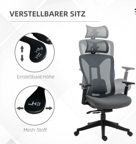 Kancelářská židle Vinsetto Ergonomická kancelářská židle s funkcí polohování Mesh grey pro pohodlnou práci a relaxaci |