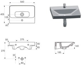 Cersanit Mille, skříňkové umyvadlo 56x40 cm, bílá, K675-001