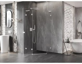 Mexen Lunar, L pětiúhelníkový sprchový kout naklápěcí doleva 80 x 80 cm, 8mm čiré sklo, bílý profil, 831L-080L-080P-20-00-L