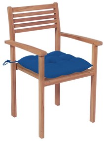 vidaXL Zahradní židle 4 ks s modrými poduškami masivní teak