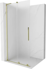 Mexen Velar L, posuvná sprchová zástěna Walk-in 110 x 200 cm, 8mm sklo námraza, zlatá lesklá, 871-110-003-33-50