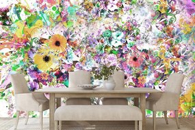 Samolepící tapeta pestrobarevné květiny - 225x150 cm