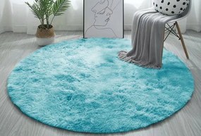 Protiskluzový koberec SHAGGY ombré, světle modrý kruh
