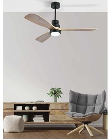 Zambelis 19141 stropní DC ventilátor s LED osvětlením, matně černá, přírodní dřevo, ø132cm