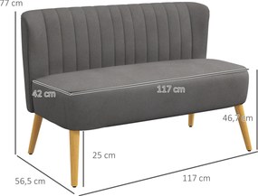 HOMCOM 2místná pohovka dvoumístný loveseat se vzhledem lnu, dvojsedák, dřevěné nohy, do 150 kg, tmavě šedá, 117 x 56,5 x 77 cm| Aosom