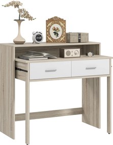 HOMCOM Rozkládací konzolový stůl se 2 výsuvnými policemi, 2 zásuvkami a 2 protišmykovými kolečky, Dvouramenný stůl 95x35x87 cm Dub | Aosom