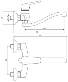 Deante Boro, nástěnná umyvadlová baterie 150mm, černá, BMO_N50M