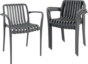 Outsunny 4dílné skládací zahradní židle – žebernatý sedák s područkami, ergonomické, nosnost 120 kg, tmavě šedé