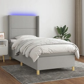 Box Spring Postel S Matrací A Led Textil Světle Šedá Hladké s hřebíky 90