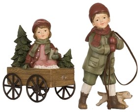 Soška Děti s vozíkem vánoční vintage Clayre & Eef