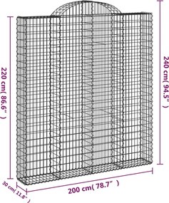 Klenutý gabionový koš 200 x 30 x 220/240 cm pozinkované železo 153491