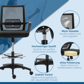 Vinsetto Ergonomická kancelářská židle s nastavitelným opěrným kruhem, bederní oporou, výškově nastavitelná otočná židle s síťovinou, návrhářská židl…