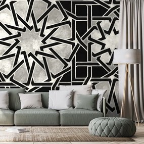 Samolepící tapeta orientální mozaika v černobílém - 300x200 cm