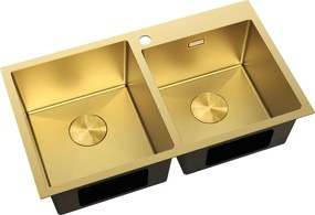 Mexen Xorin, 2-komorový nerezový dřez 780 x 450 mm, broušená zlatá, 6441782000-55