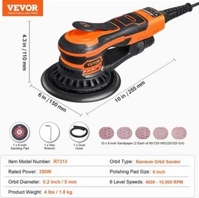 Random Orbital Sander 15,2 cm Palm Sander 10 ks brusných papírů 6 proměnných