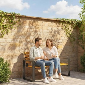 Outsunny zahradní lavice pro 2 osoby — dřevěné lamely s područkami, 136 × 54 × 82 cm (přírodní dřevo)