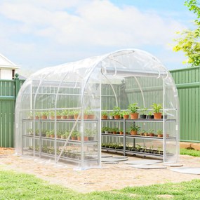Outsunny Skleník Polytunnel, průchozí skleník s pozinkovaným ocelovým rámem a krytem z PE odolným proti UV záření, průhledný 84H-443V00CR