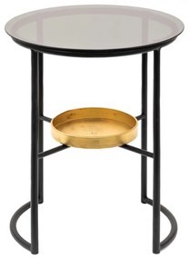 Černý kovový odkládací stolek se skleněnou deskou Dion- Ø 43*55 cm – 43x55 cm