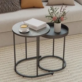 HOMCOM Sada 2 obývacích stolů, zasouvací, design podnosu, kov, šedá