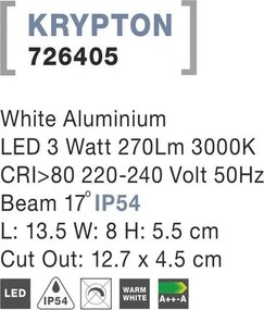 NV 726405 Venkovní zapuštěné svítidlo do zdi KRYPTON bílý hliník LED 3W 3000K 220-240V 17st. IP54 - NOVA LUCE