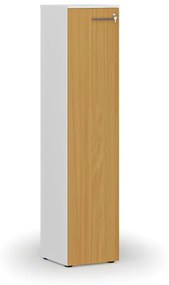 Úzká kancelářská skříň PRIMO WHITE, 1781 x 400 x 420 mm, bílá/buk