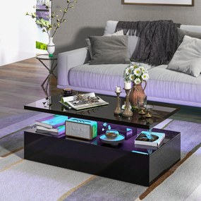 Costway LED konferenční stolek Moderní 2patrový s vysokým leskem, černý