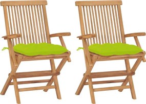 vidaXL Zahradní židle s mi poduškami 2 ks masivní teak [3062513] Barva: Jasně zelená