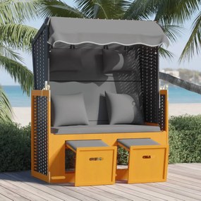 Strandkorb s polštáři polyratan a masiv černý a antracitový 318667