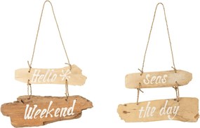 2ks závěsná dřevěná cedule Hello Weekend, Seas the Day - 30*5*20 cm