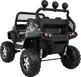 Ramiz Mercedes Benz Unimog elektrické autíčko pro děti maskáčové lakované + pohon 4x4 + dálkové ovládání + nosič zavazadel + pomalý start + MP3 + LED