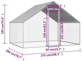 vidaXL Marketos Venkovní klec pro kuřata 2,75 x 2 x 1,92 m pozinkovaná ocel