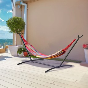 Outsunny Houpací Síť se Stojanem z Oceli - Přenosná Houpací Síť se 6 Nastavitelnými Výškami a Vakem pro Uložení - Nosnost 120 kg 200x150 cm Mnohobare…