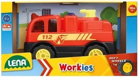 LENA Workies Hasičské auto červená / Plast / Ozdobný karton / 18m+