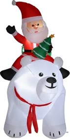 Outsunny Nafukovací Santa Claus na ledním medvědovi 200 cm, 5 LED světel, dekorace do interiéru a exteriéru, bílá