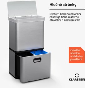 Klarstein Touchless, senzorový odpadkový koš, 56 l, z nerezavějící oceli, 3 koše, Soft-Close zavírání, napájen baterií, LED displej, časovač