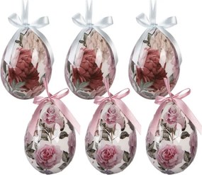 Sada 6 závěsných velikonočních vajíček s motivem růží – 7x10 cm