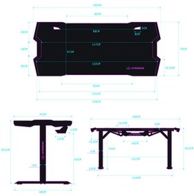 Herní stůl ULTRADESK FORCE SNOW – černá/bílá 166x70 cm, RBG podsvícení